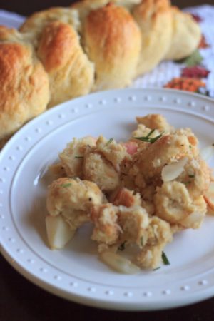 Vegetarian Challah Bread Stuffing - stovetop version with apples