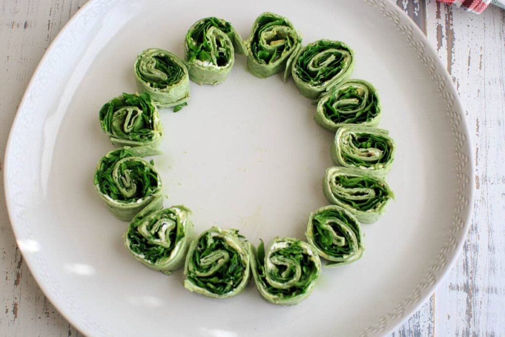 Christmas Tree Pita Pinwheel Appetizer - Spinach Tortillas and Veggie Wraps