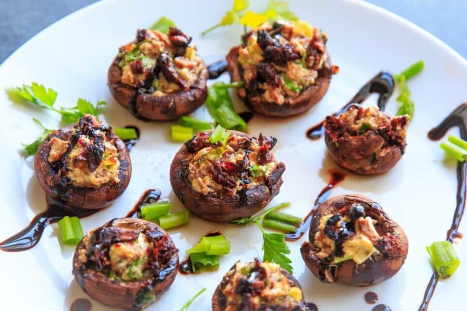 Chevre Stuffed Mushrooms with Sun-dried Tomatoes - Trial and Eater