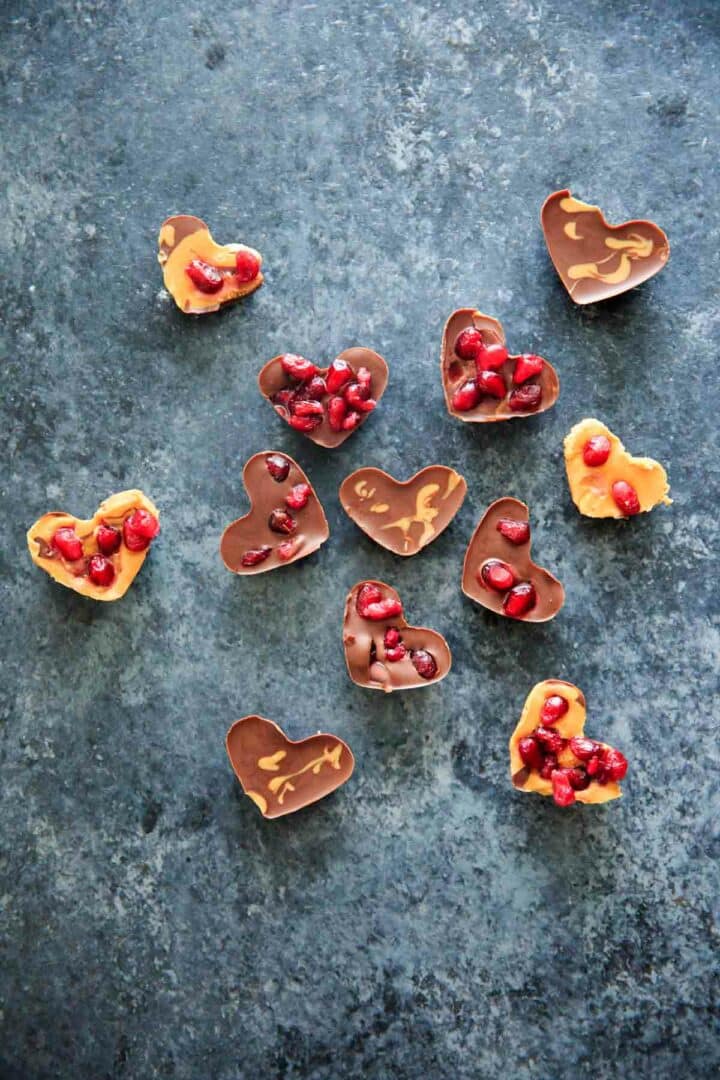 Heart Shaped Chocolate Pomegranate Candies - 3 ways - Trial and Eater