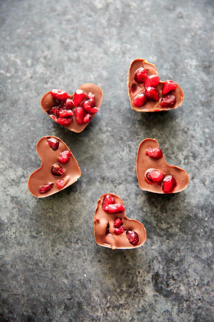 Heart Shaped Chocolate Pomegranate Candies - 3 ways - Trial and Eater